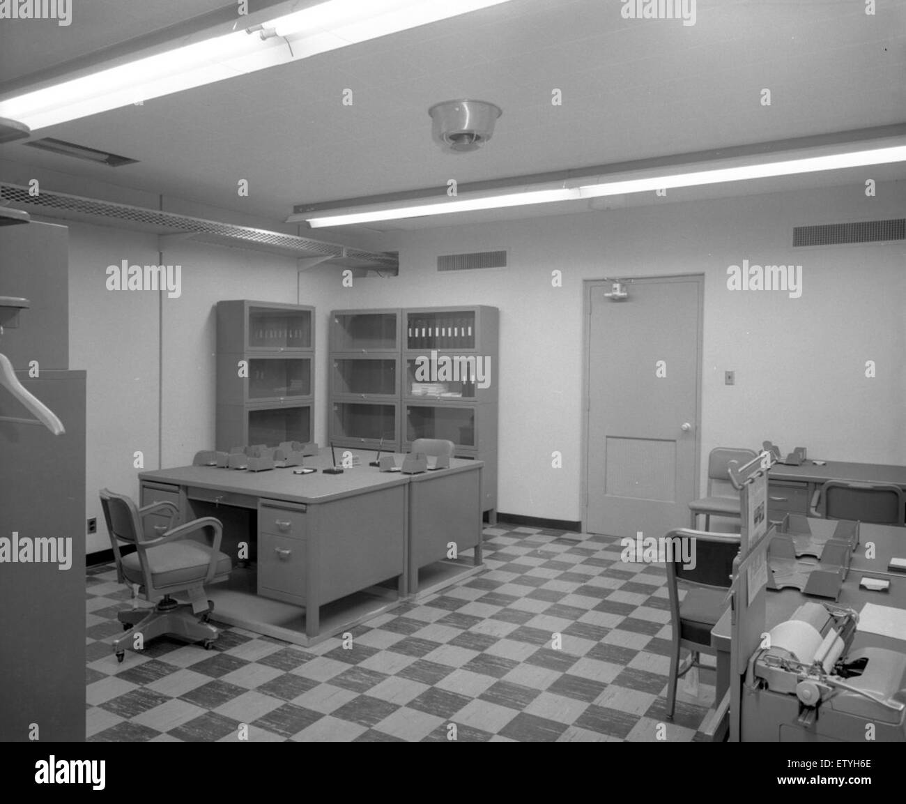 A photograph of a communications room in the basement of a building ...