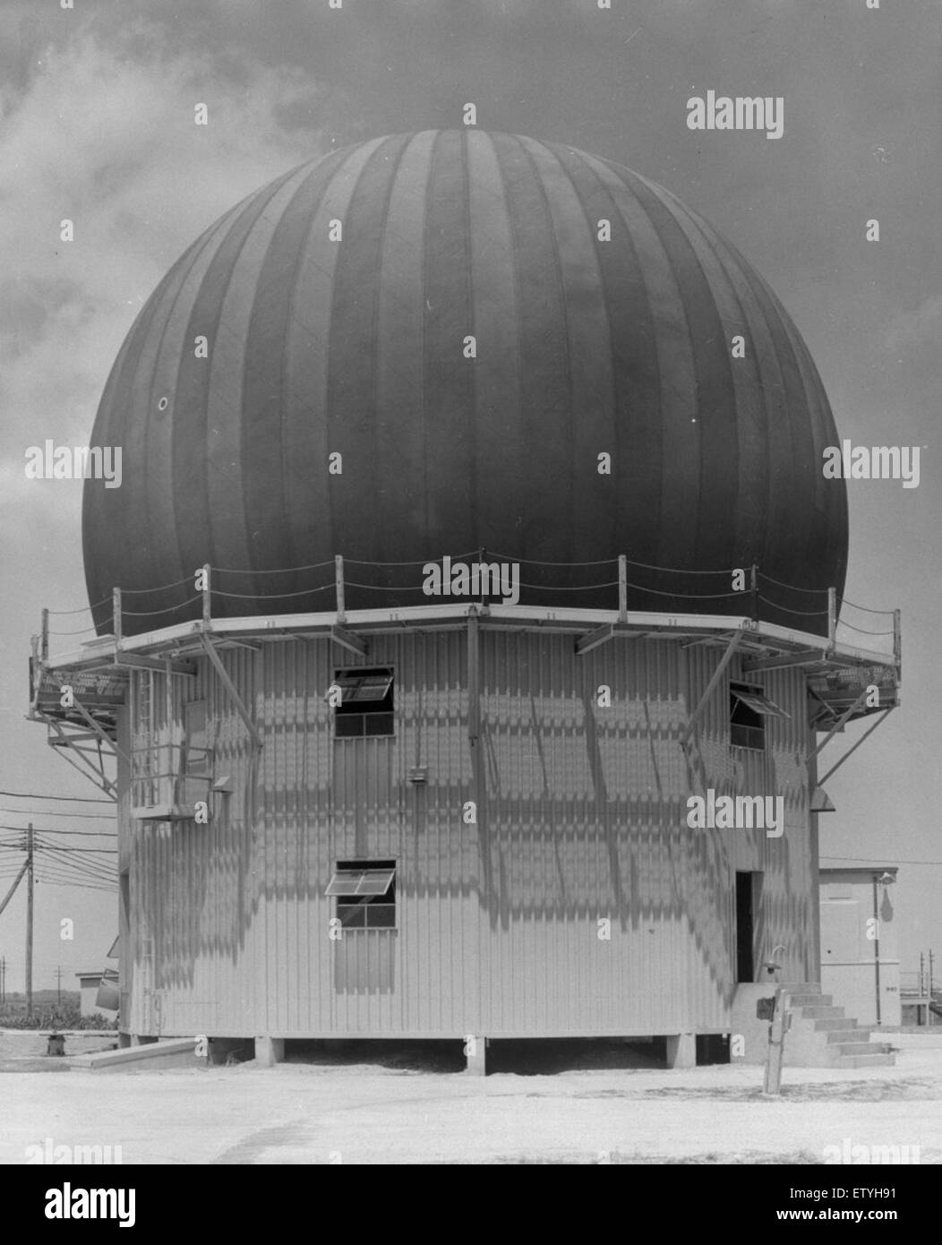 The image shows the dome of a tracking camera at an Arctic research ...