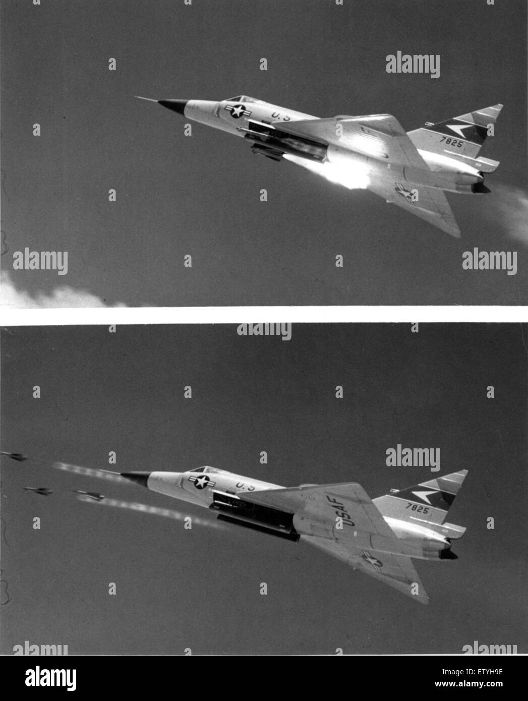 This photograph features a Convair F-102, a jet fighter aircraft used ...
