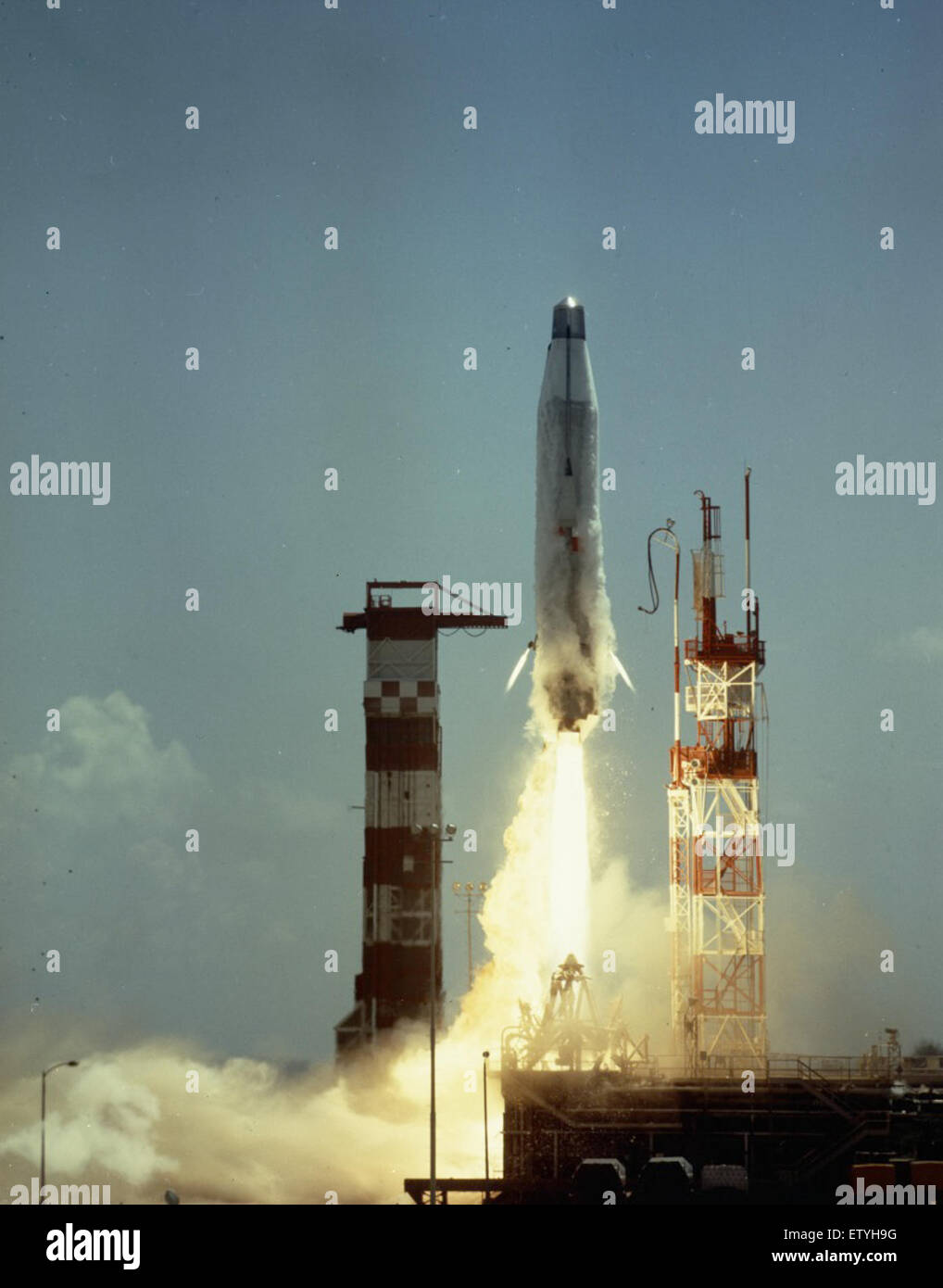 This image captures the dramatic lift-off of the Atlas 11C rocket. The ...