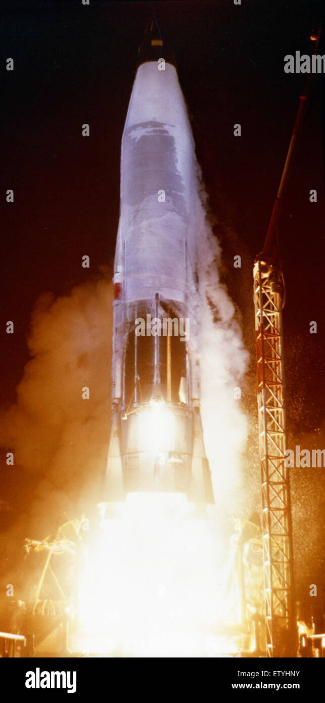 This technical image details the lift-off of the Atlas 12B rocket from ...