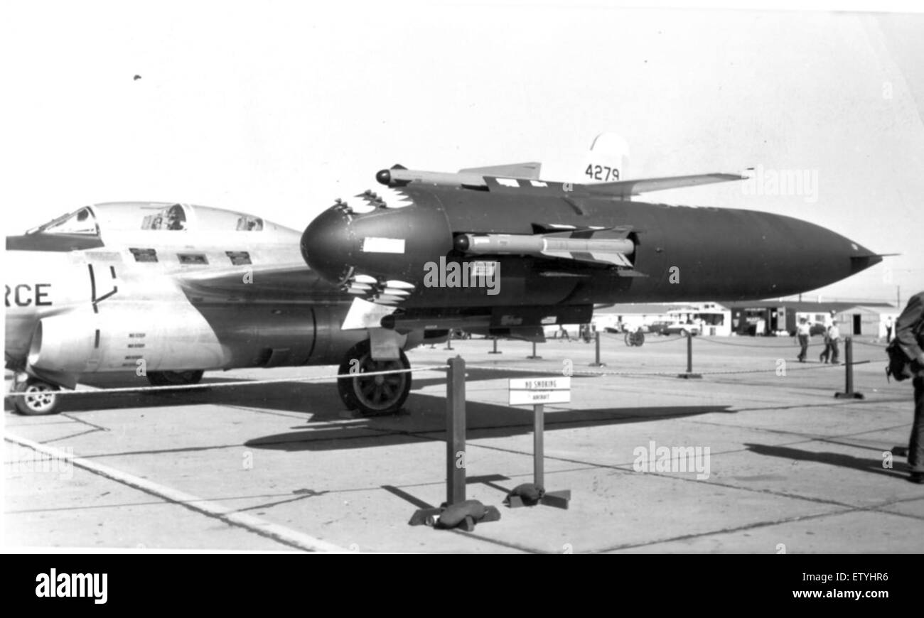 A photo of the F-89H Scorpion jet fighter showing its rocket pods. The ...