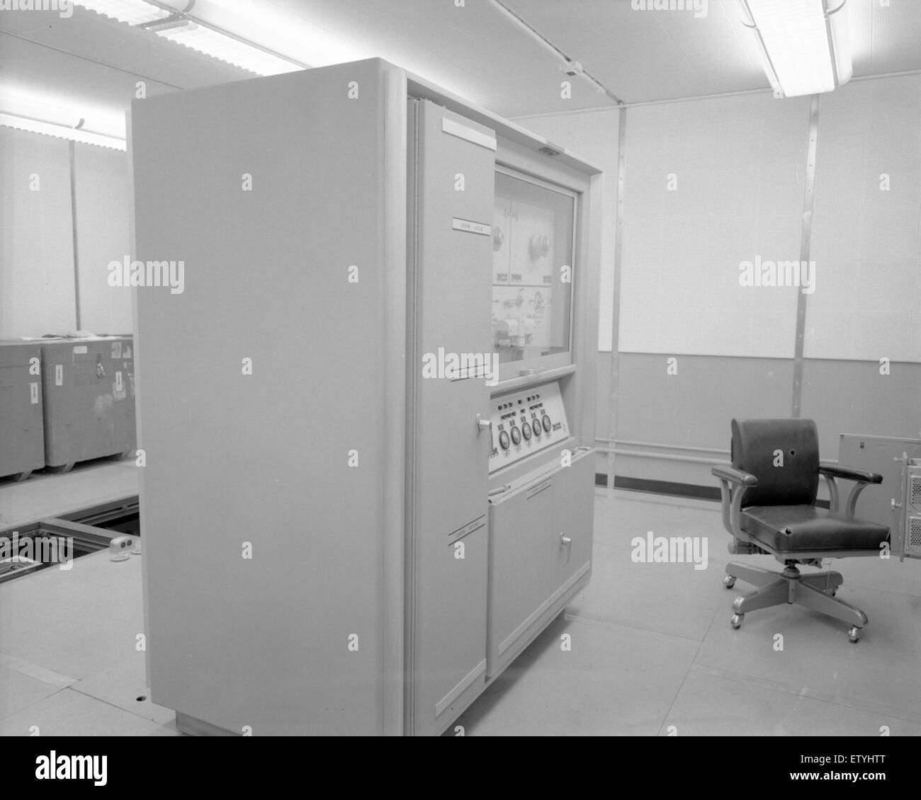 This image shows the West Computer Room inside the GE Guidance Building ...