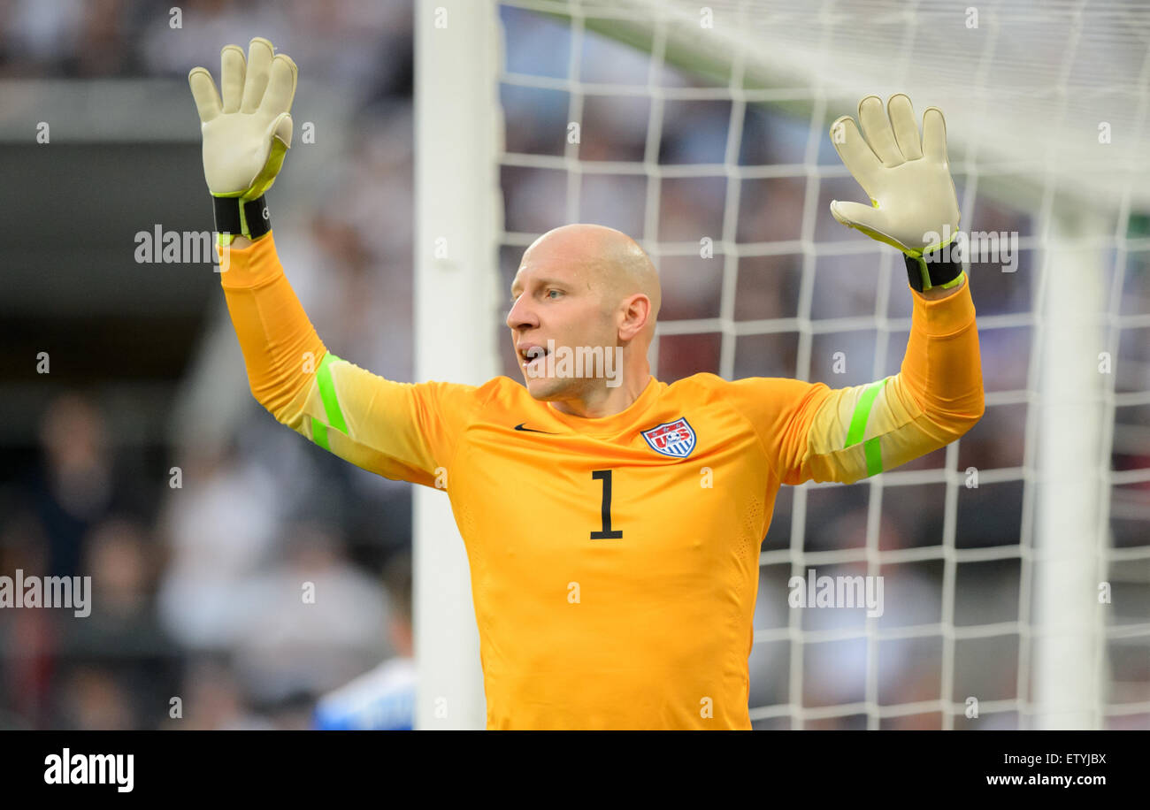 Cologne, Germany. 10th June, 2015. US goalkeeper Brad Guzan reacts ...
