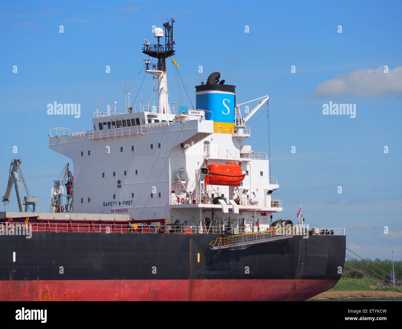 The Anna S is an oil tanker, identified by its IMO number, docked at ...