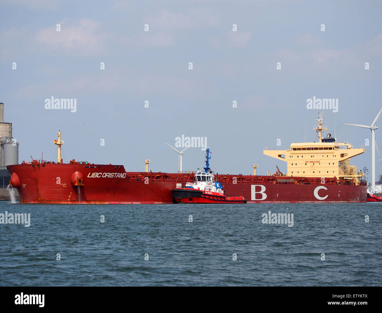The UBC Oristano is a cargo vessel at the Port of Rotterdam, captured ...