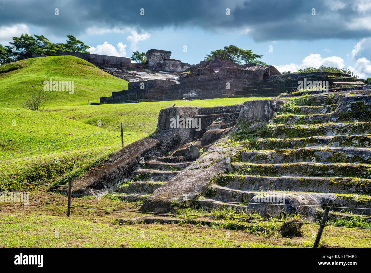 Templo III in foreground, El Palacio at Acropolis in distance, Maya ...