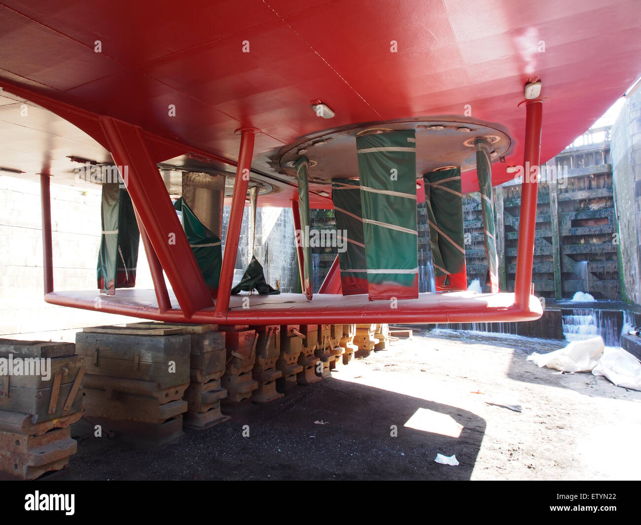 The image shows a Voith Schneider Propeller installed on a vessel at ...