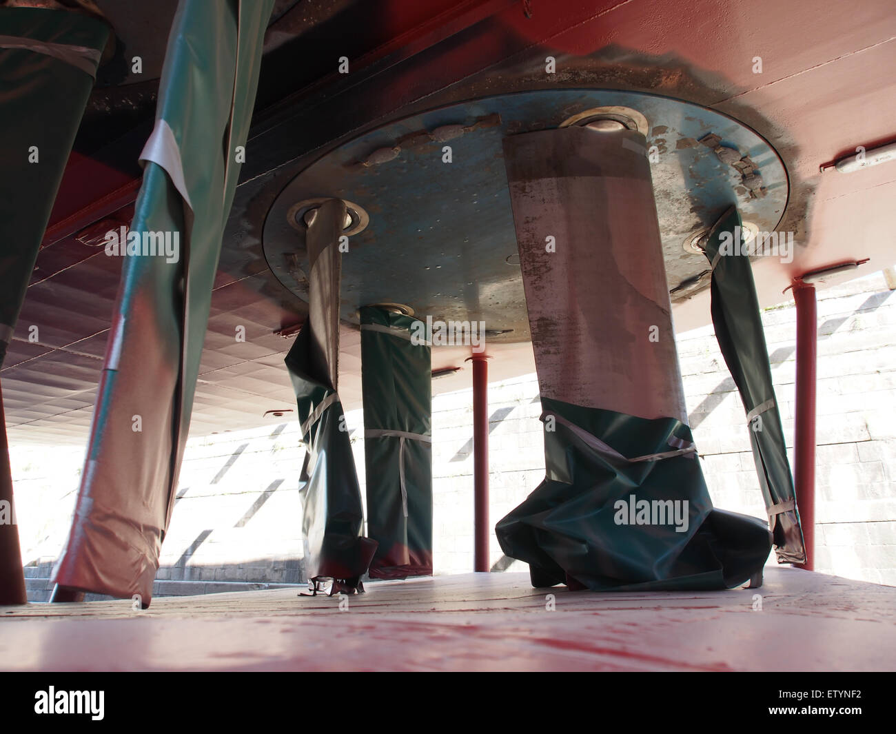 This image shows a Voith Schneider Propeller on a vessel at the ...
