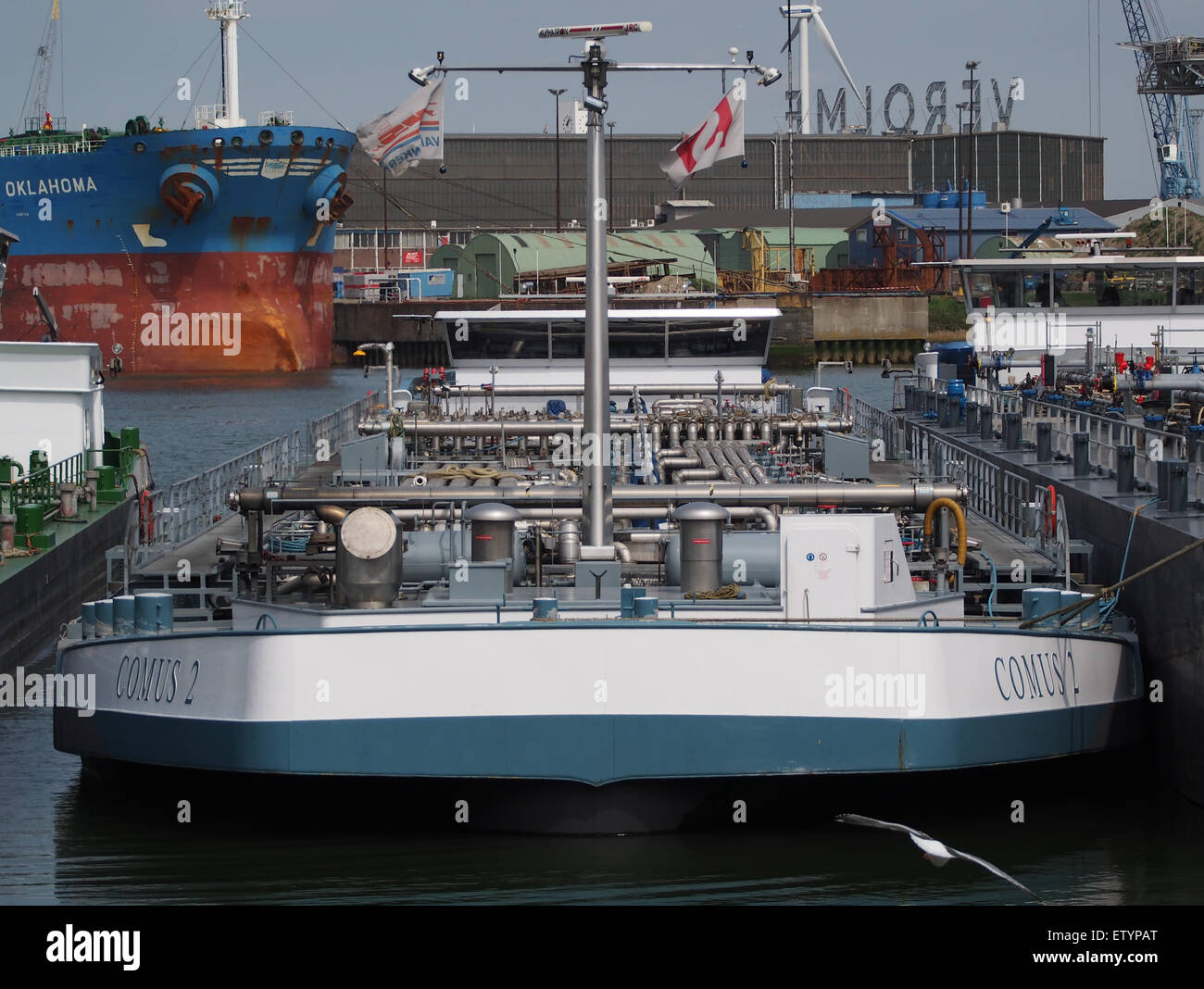 The 'Comus 2,' an oil tanker with ENI number 06105020, is docked at ...