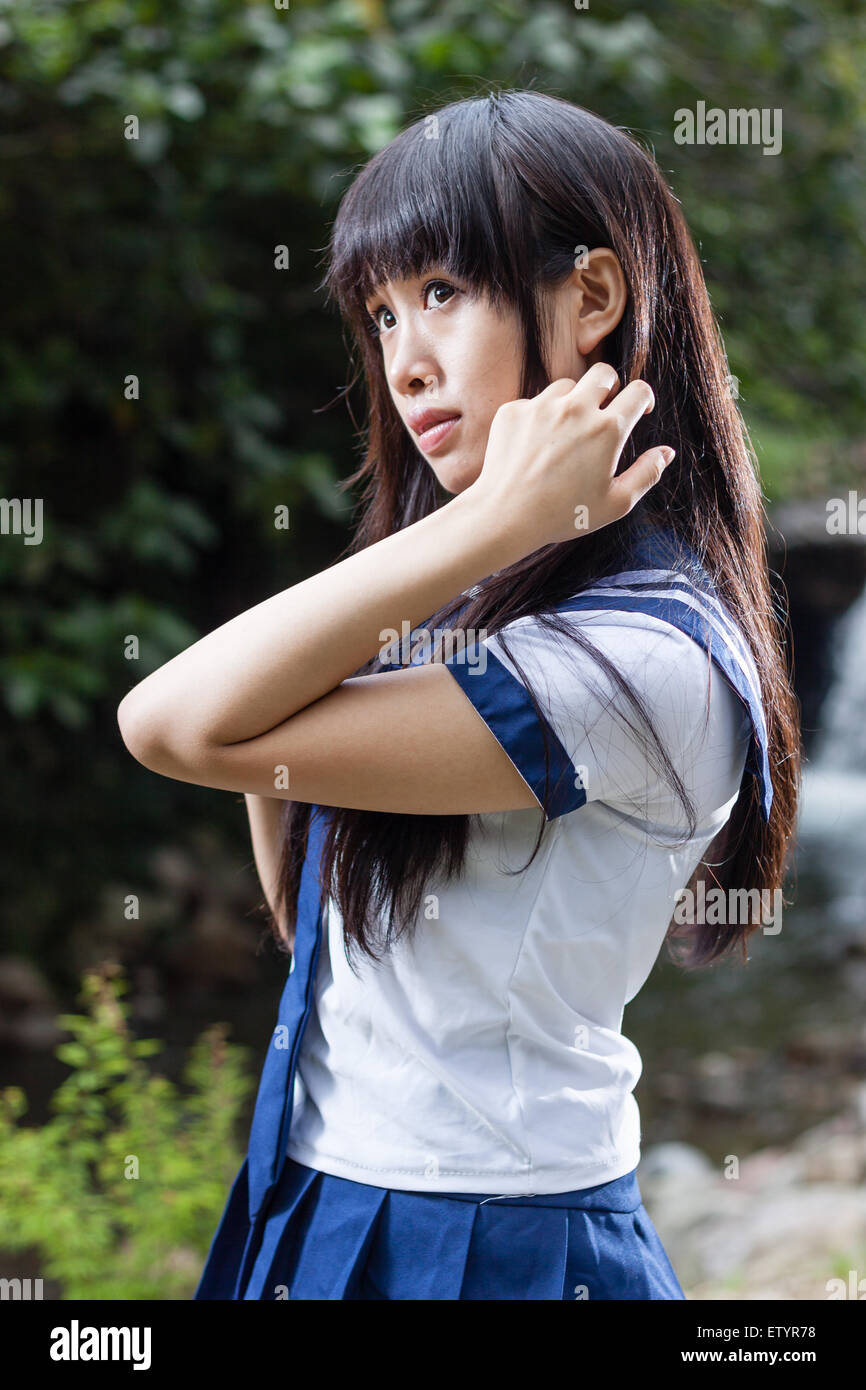 Pretty Chinese high school girl outside Stock Photo - Alamy
