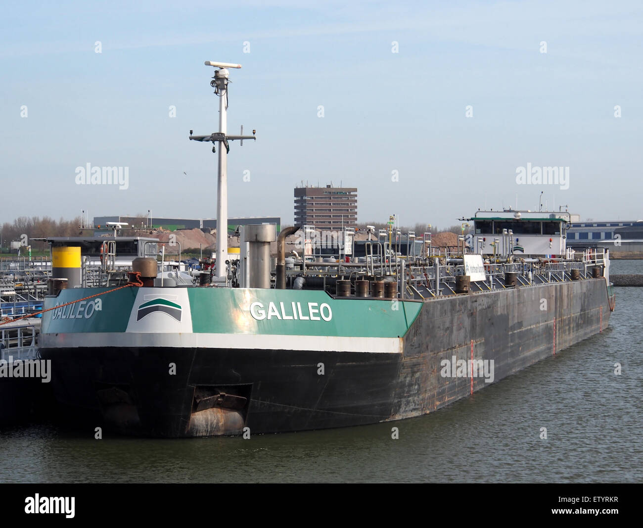 This image depicts the Galileo, an oil tanker, docked at the Geulhaven ...