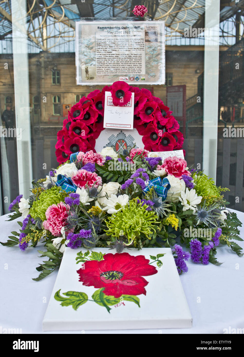 Wreath and floral arrangement commemorating Quintinshill rail disaster ...