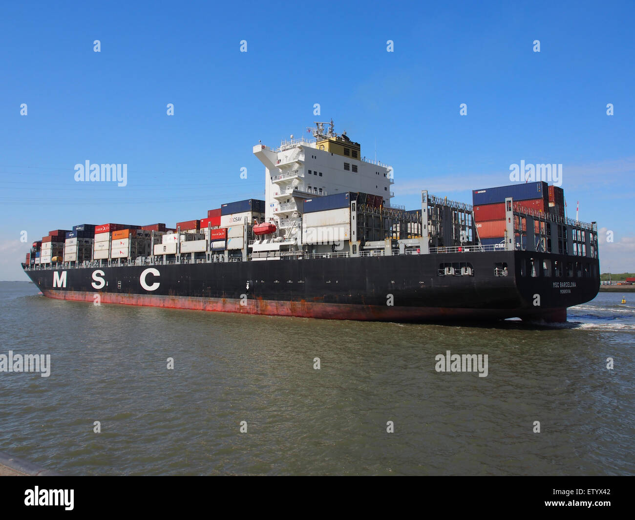 The MSC Barcelona, a container ship with IMO number 9480186, is seen ...