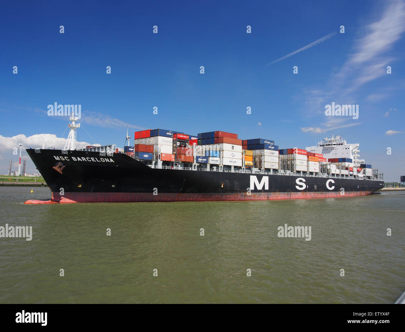 The MSC Barcelona, an IMO 9480186, is a large container ship passing ...