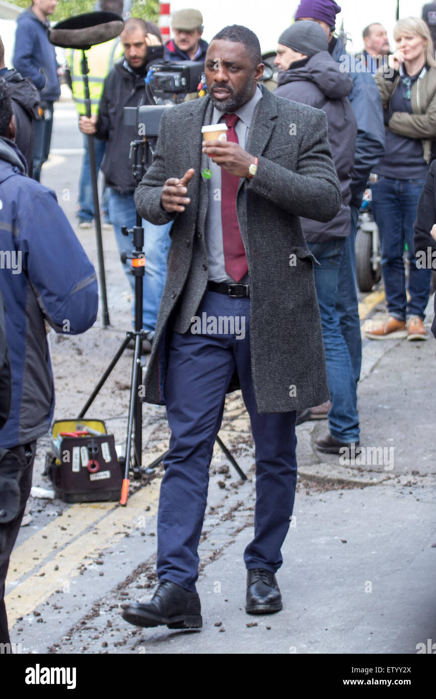 Idris Elba filming in the aftermath of an explosion. Featuring: Idris ...