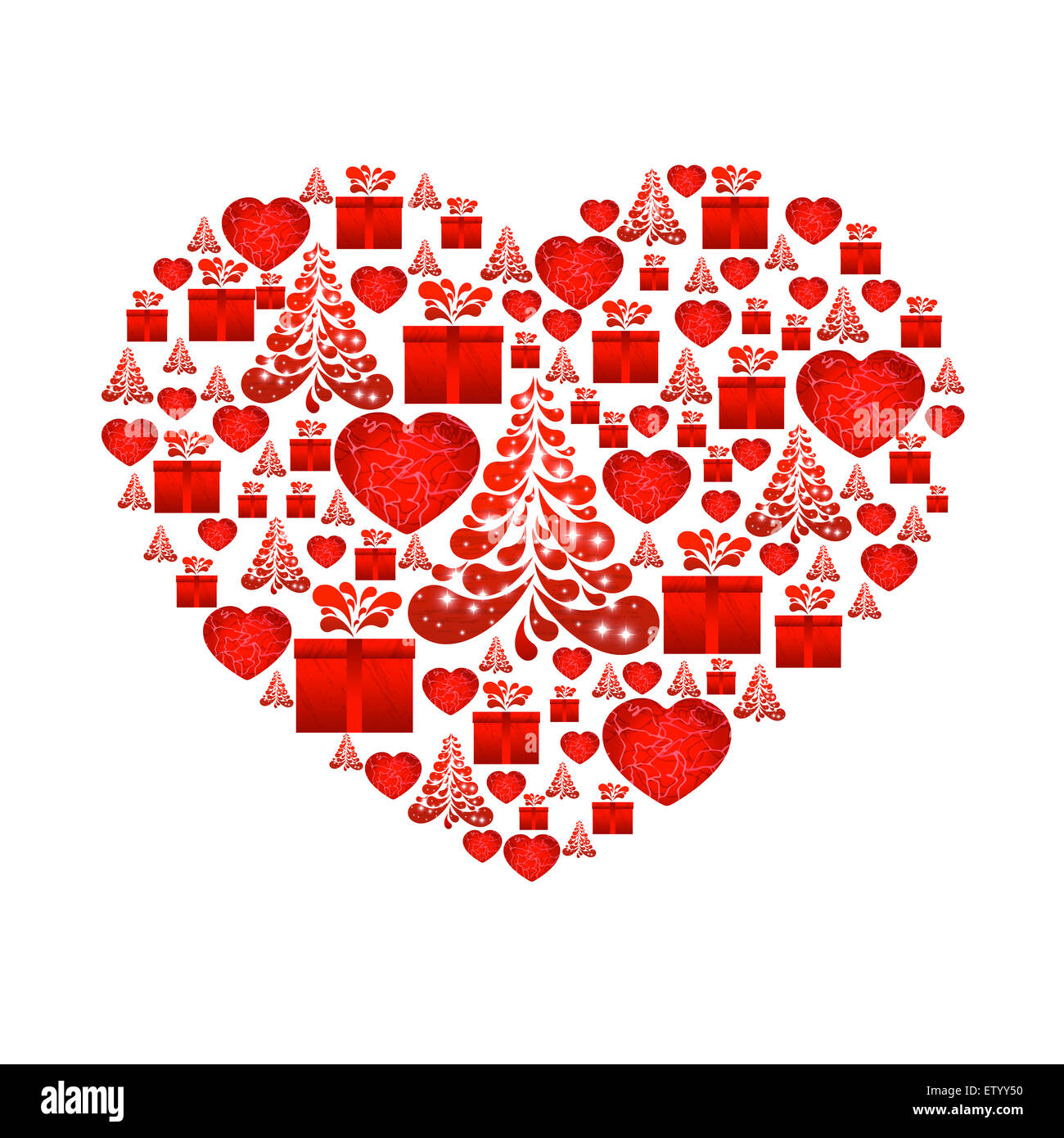 Christmas card concept or background with present, tree, heart in the ...