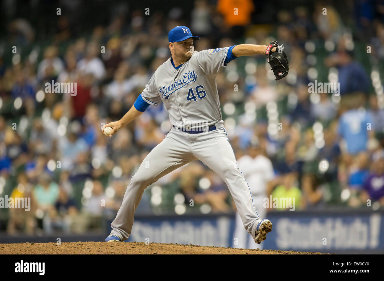 Milwaukee, WI, USA. 15th June, 2015. Kansas City Royals relief pitcher ...