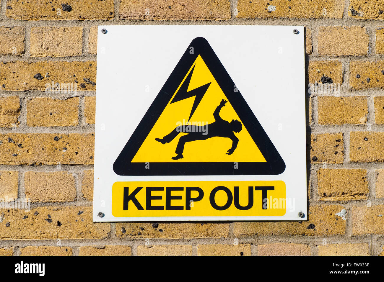 Industrial warning plate in an electricity plant, signaling death ...