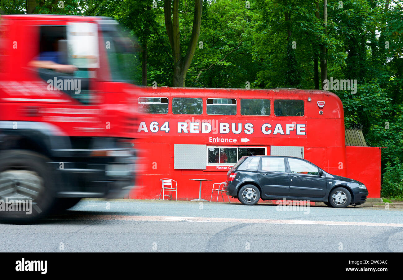 The A64 Red Bus Cafe, in layby on A64 road near Leeds, West Yorkshire ...