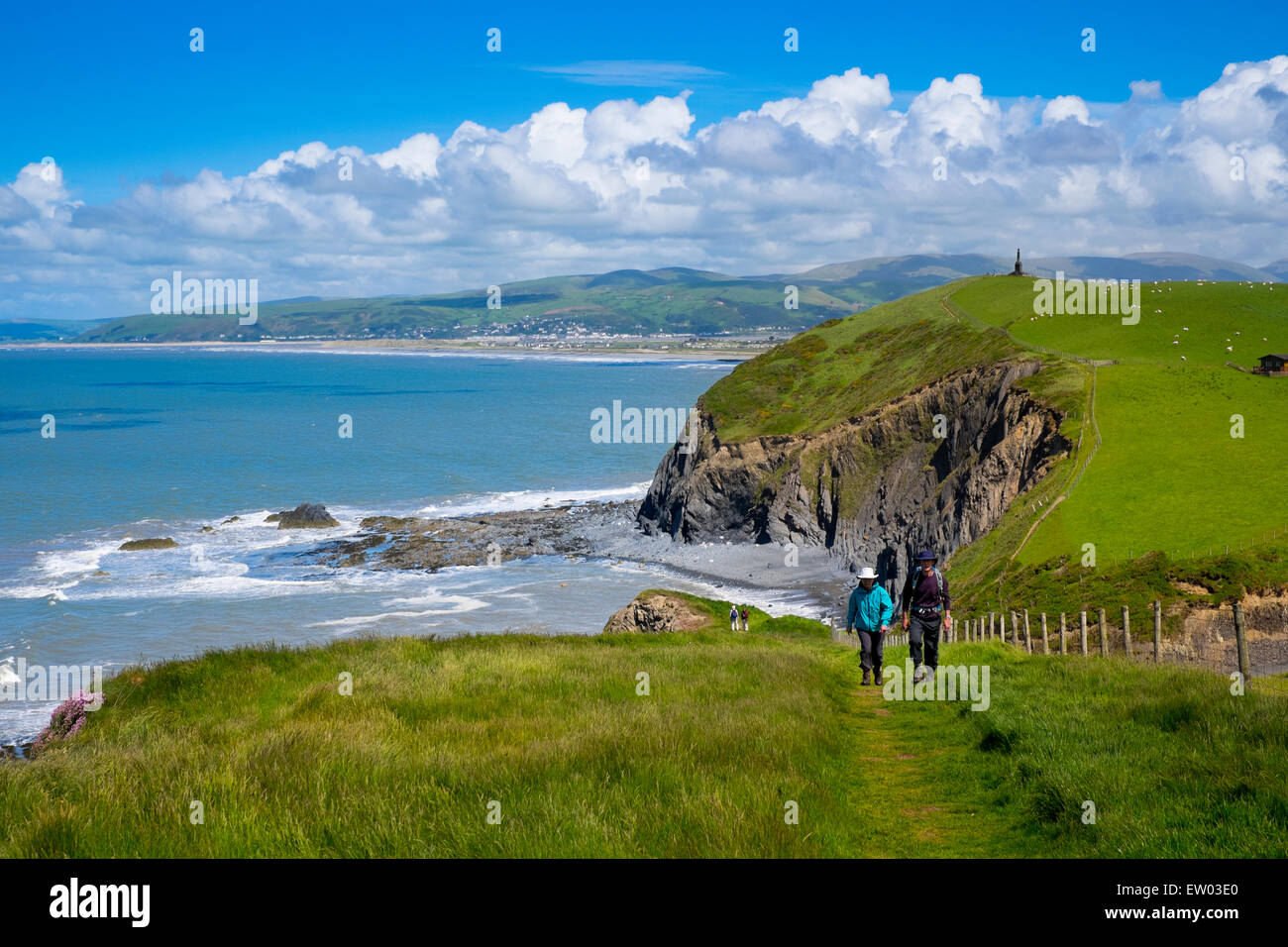 Walkers on the Wales Coast Path near Borth, Ceredigion, Wales, UK Stock ...