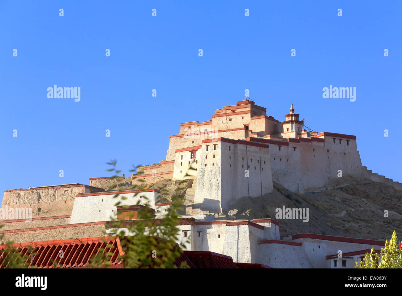 The 1394 AD.built Dzong-fort seen from the lower part of the town at ...