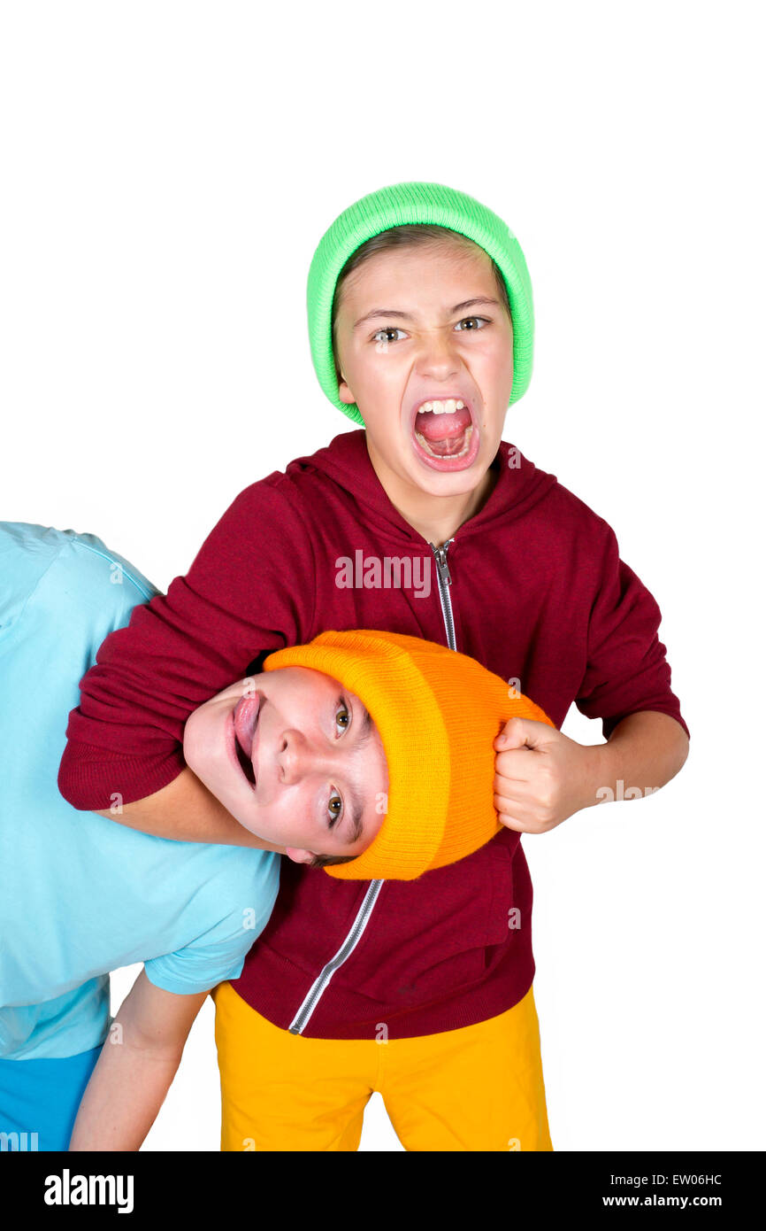 two young boys fighting and screaming Stock Photo - Alamy