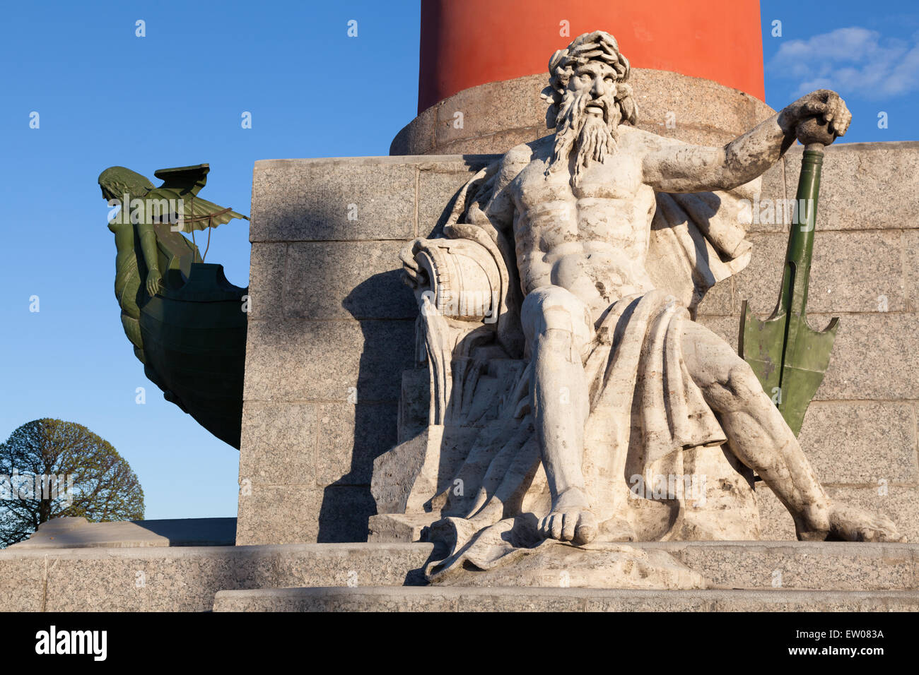 Statue of Neptune with an oar and female figure on the bow in the ...
