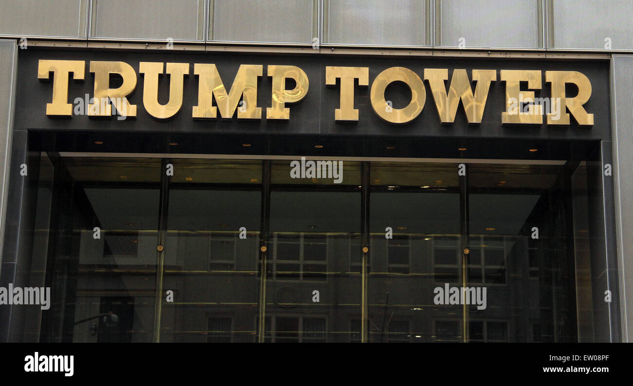 New York, New York, USA. 15th June, 2015. A view of TRUMP TOWER sign ...