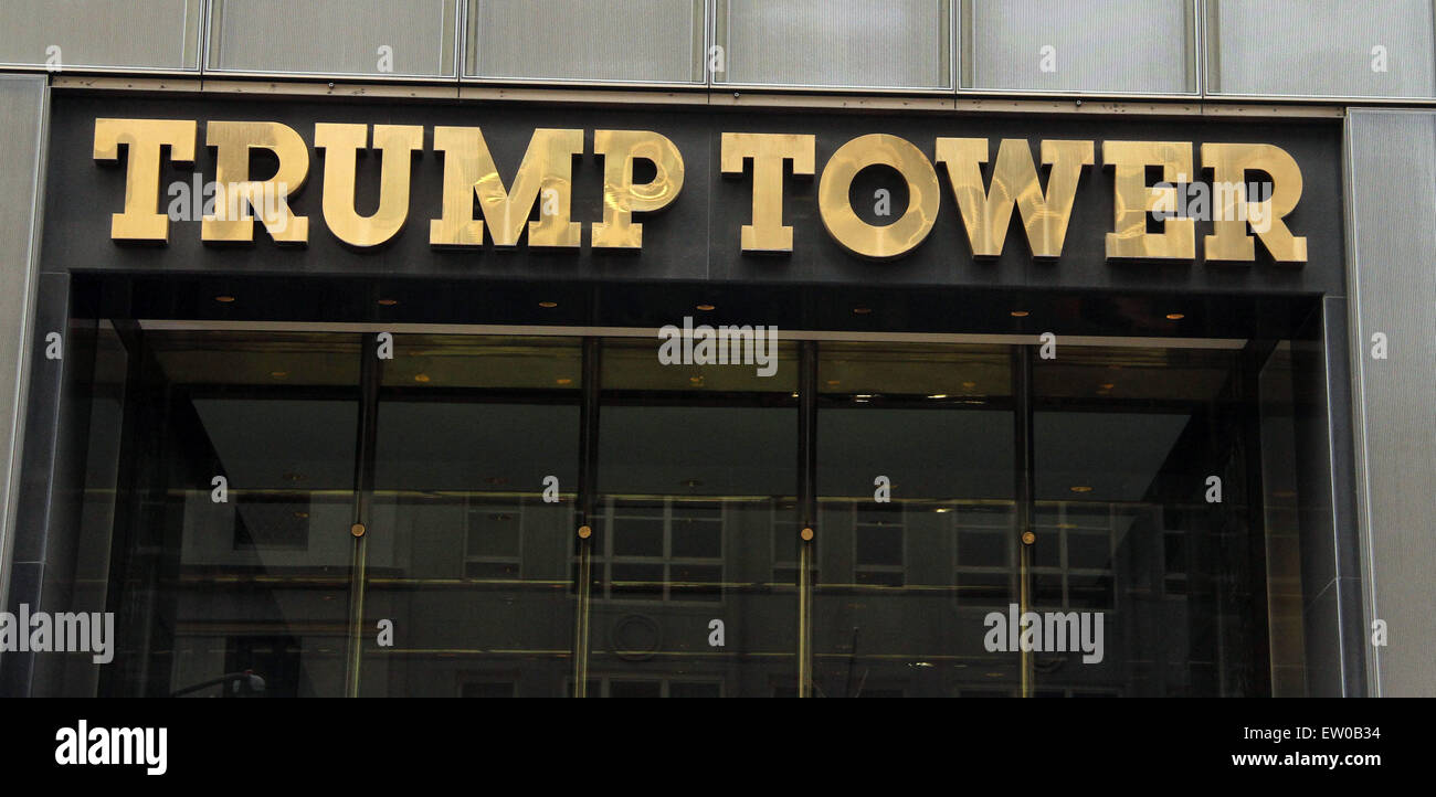 New York, New York, USA. 15th June, 2015. A view of TRUMP TOWER sign ...