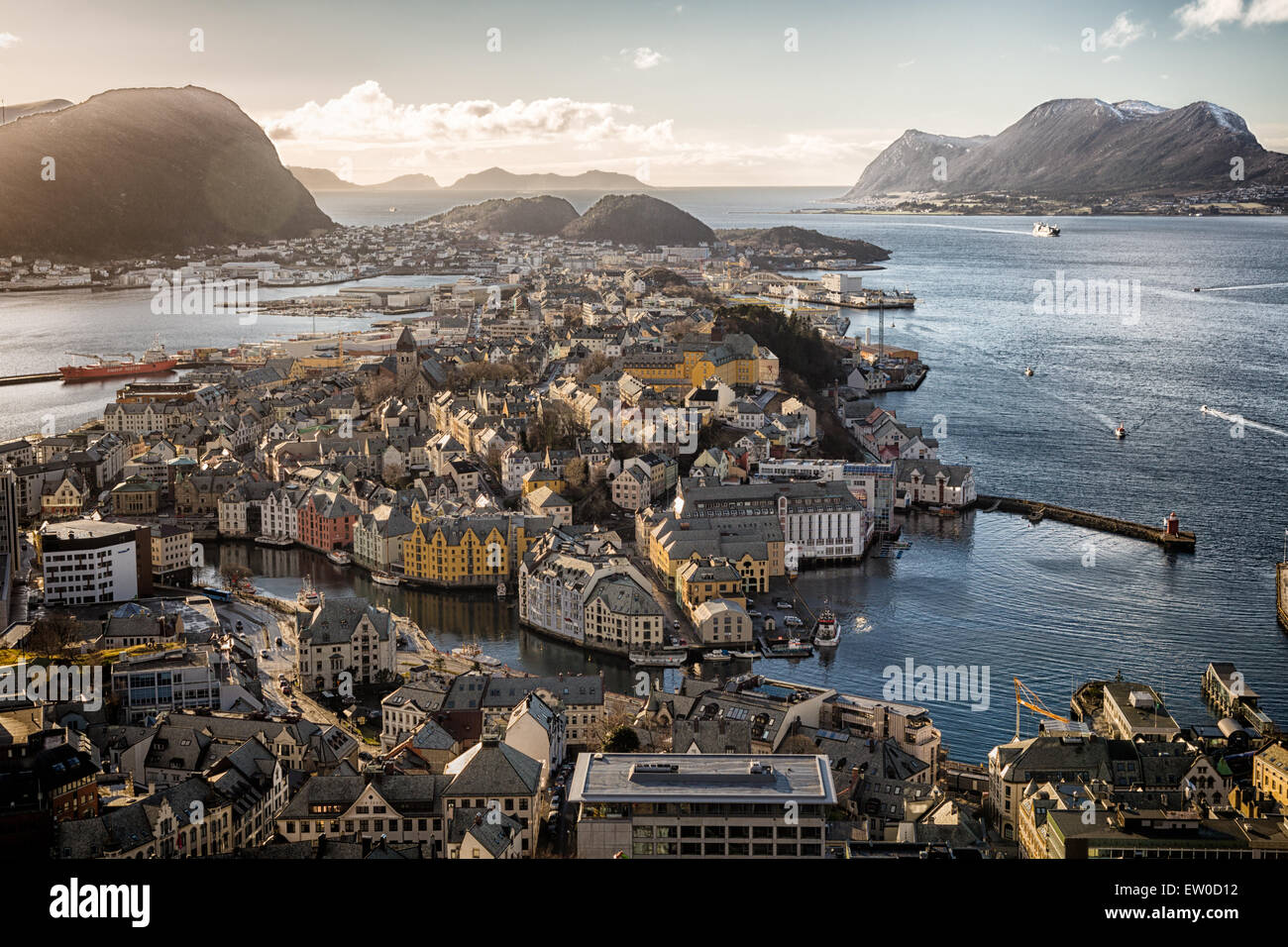 A view of Alesund in Norway from the Aksla viewpoint Stock Photo - Alamy