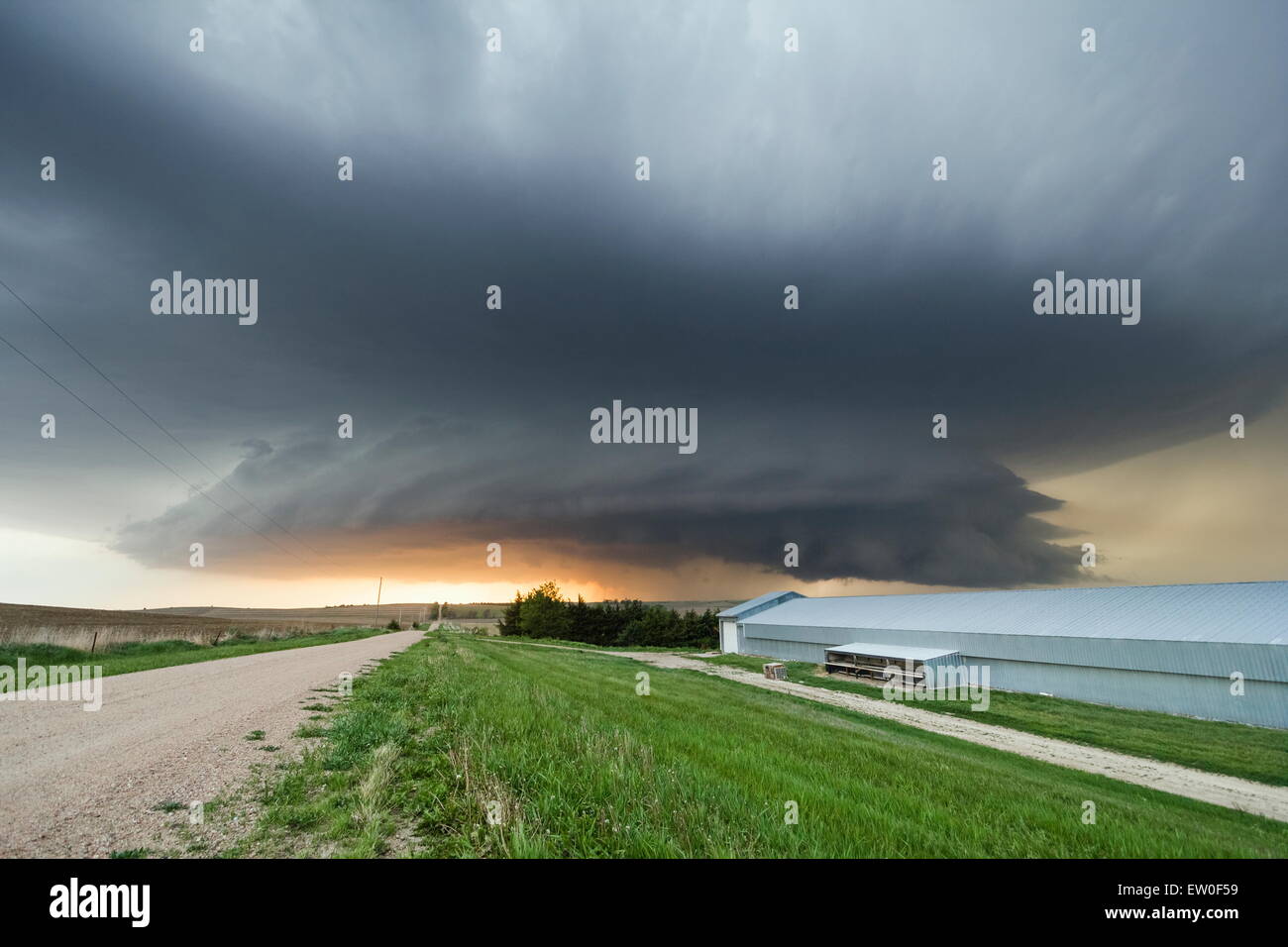 Supercell storm moves over farm land in central Nebraska Stock Photo ...