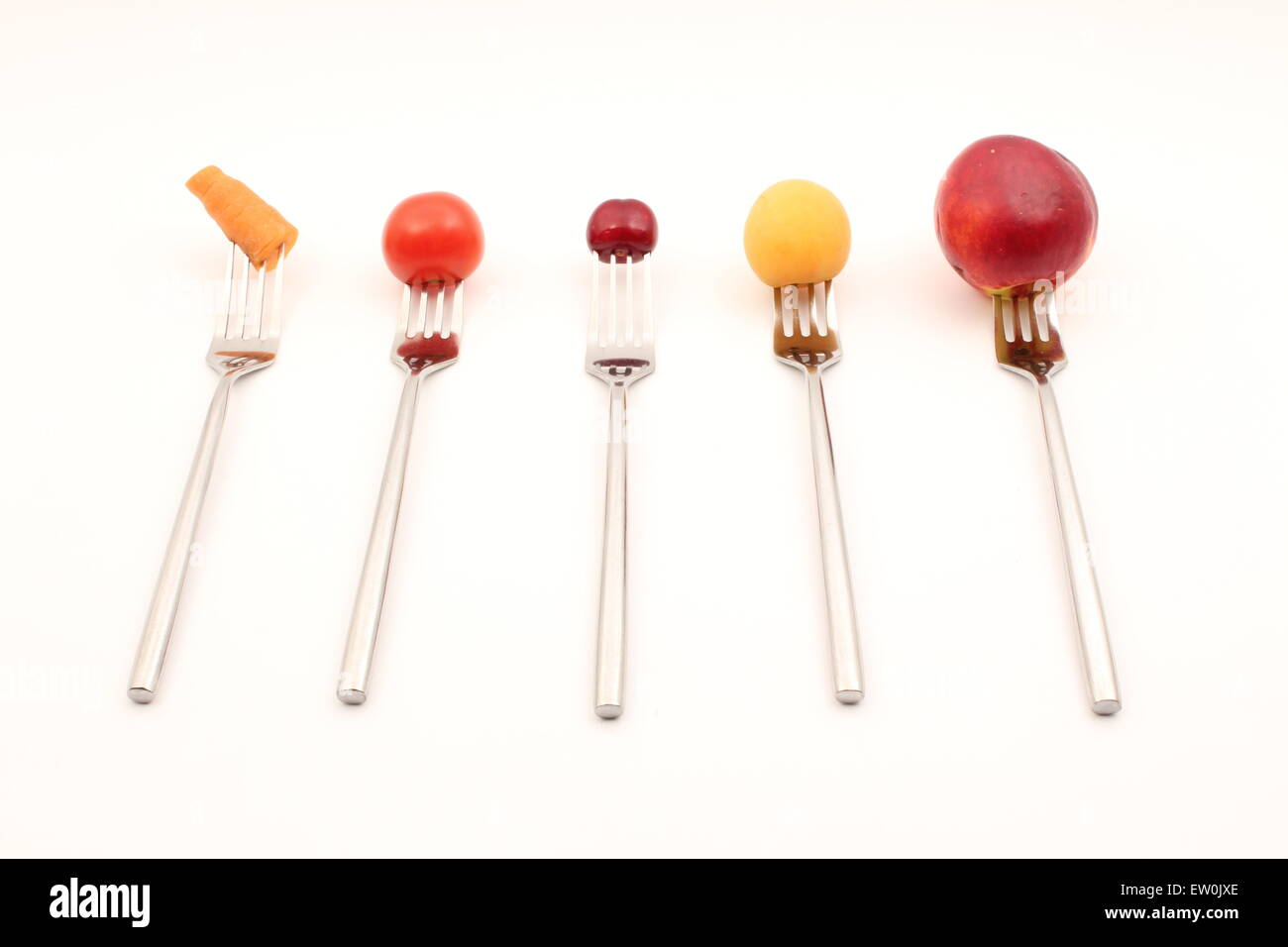 Five forks, metal, take the food, with white background Stock Photo - Alamy