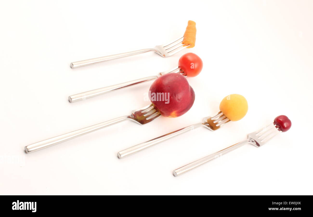 Five forks, metal, take the food, with white background Stock Photo - Alamy