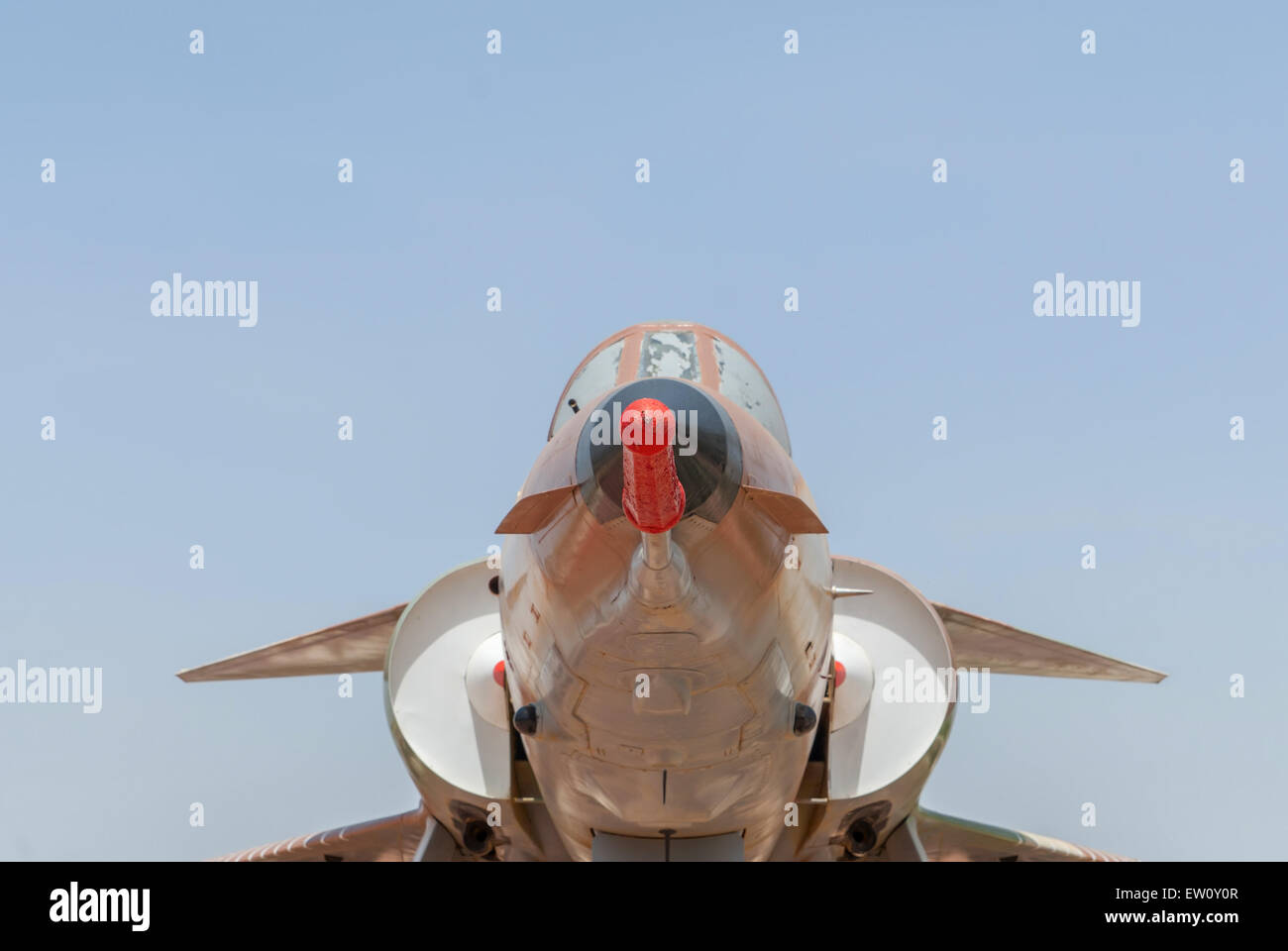 Fighter aircraft nose and cabin detail with blue sky background Stock ...