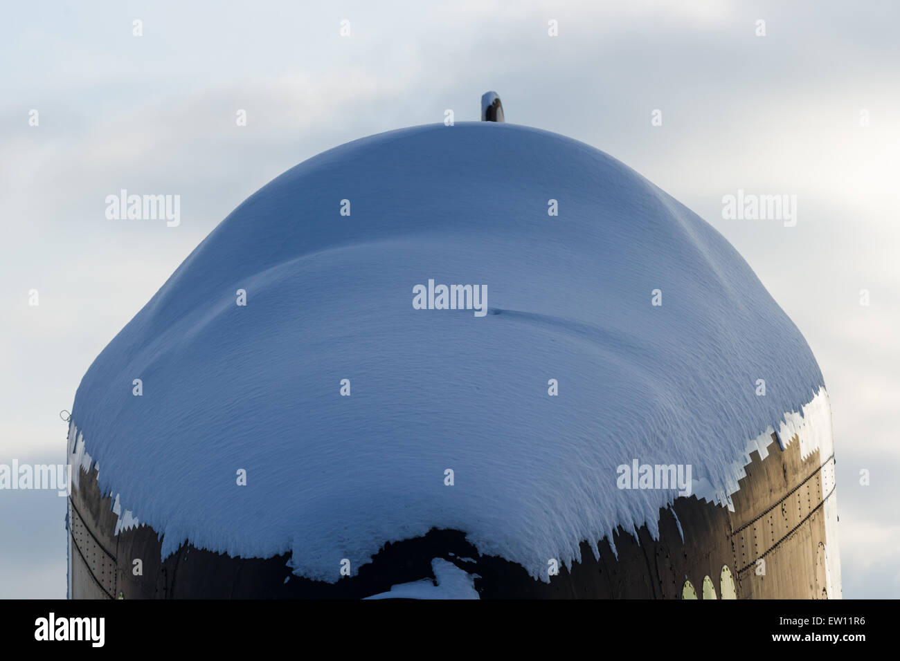 Snow covered dummy of the Soviet space shuttle Buran (blizzard) on ...