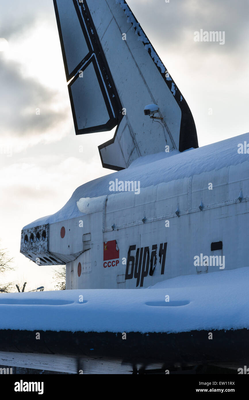 Snow covered dummy of the Soviet space shuttle Buran (blizzard) on ...