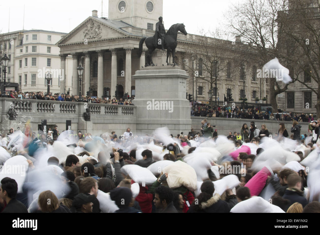 Trafalgar Square hosts International Pillow Fight Day 2015 Featuring ...