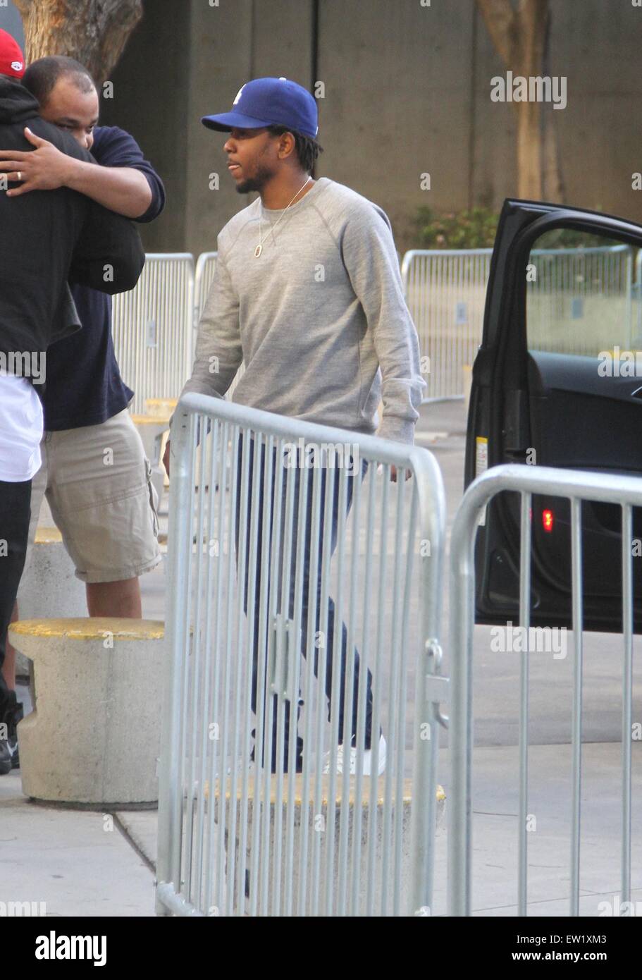 Hip-hop artist Kendrick Lamar arrives at the Lakers v Clippers game at ...