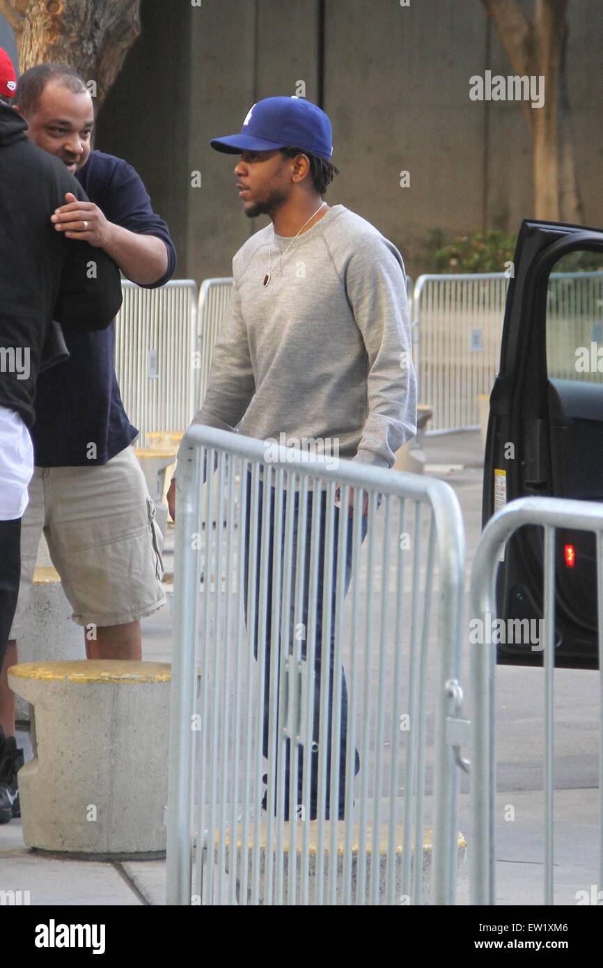 Hip-hop artist Kendrick Lamar arrives at the Lakers v Clippers game at ...