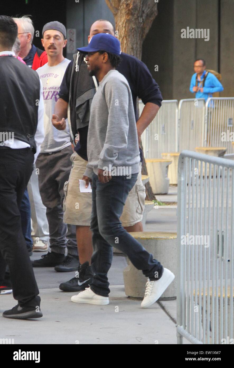 Hip-hop artist Kendrick Lamar arrives at the Lakers v Clippers game at ...