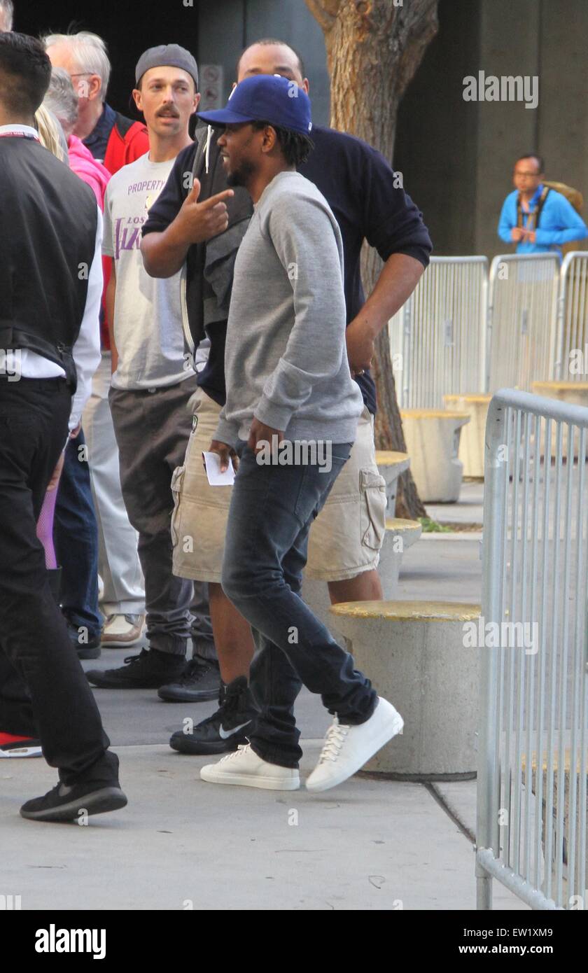 Hip-hop artist Kendrick Lamar arrives at the Lakers v Clippers game at ...