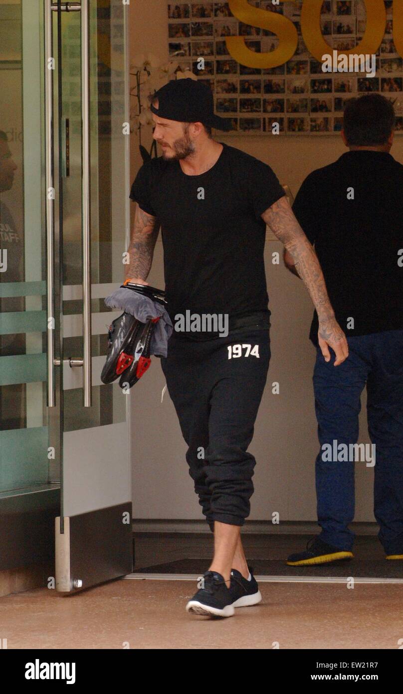 David Beckham goes to a SoulCycle gym in Brentwood Featuring: David ...
