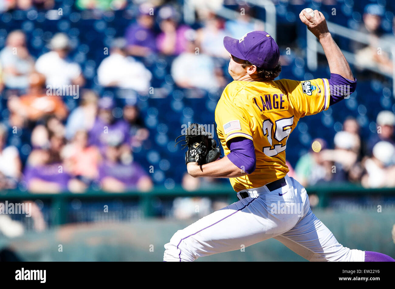June 16, 2015: LSU relief pitcher Alex Lange #35 in action during game ...