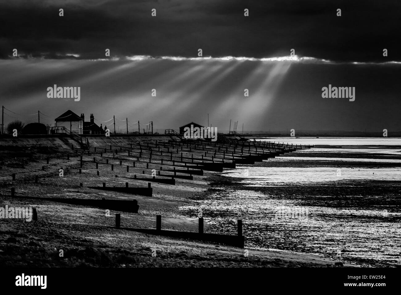 The sun sets at the end of a beautiful summer day in Seasalter, Kent ...