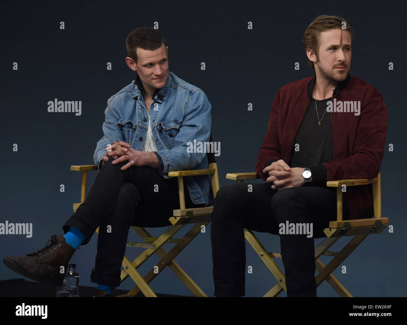 Ryan Gosling and Matt Smith attend a question and answer session at the Apple store, to promote ...