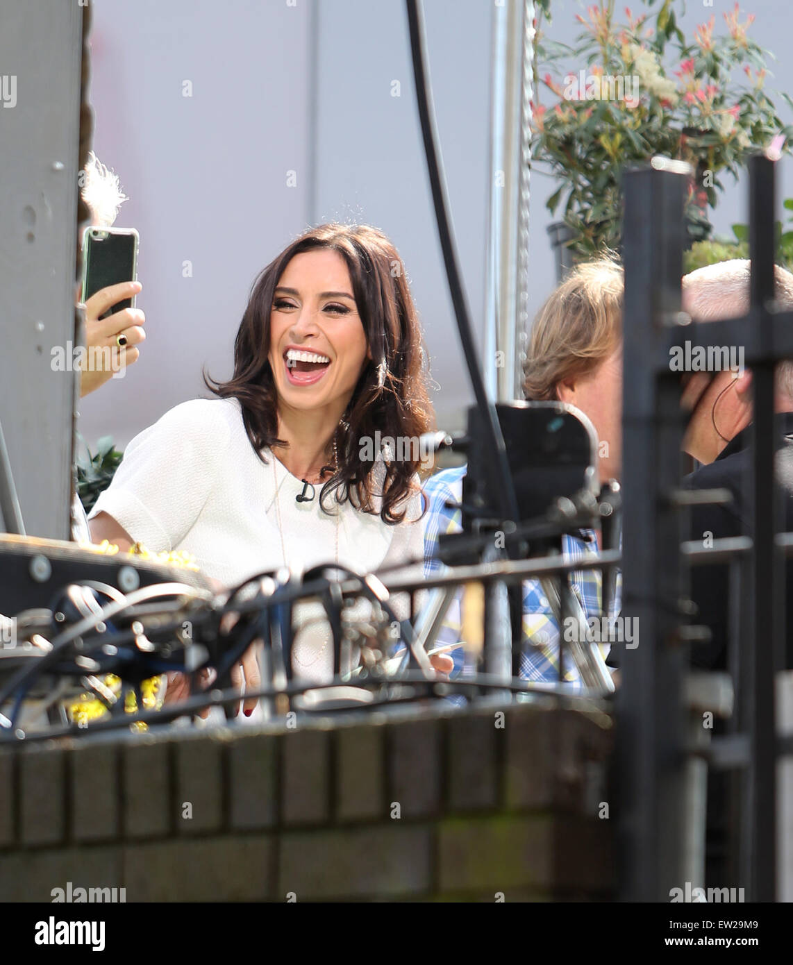 Christine Bleakley and Philip Schofield filming outside the ITV Studios ...