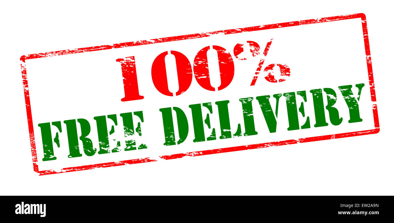 Rubber stamp with text one hundred percent free delivery inside ...