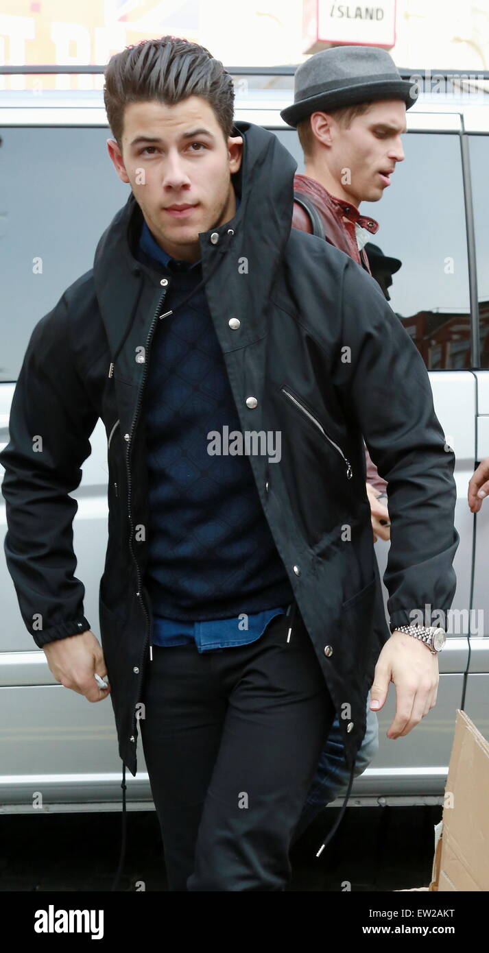 Nick Jonas arriving at Global Radio studios, Leicester Square Featuring ...