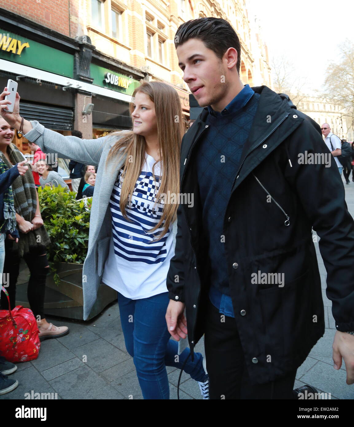 Nick Jonas arriving at Global Radio studios, Leicester Square Featuring ...